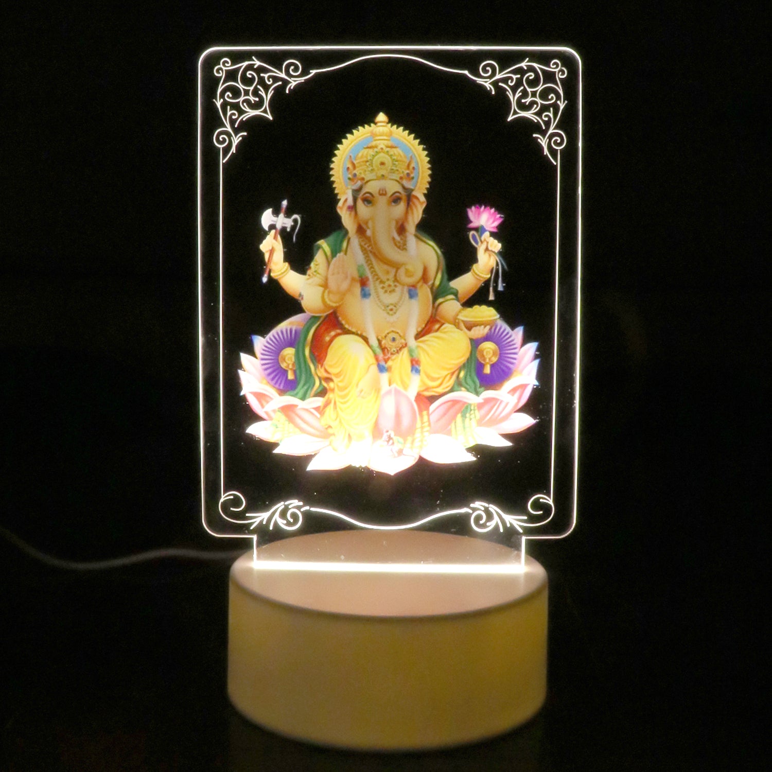 Beautiful 3d Lord Ganesh Frame With Soft White Light (1 Pc) – ALL MY WISH